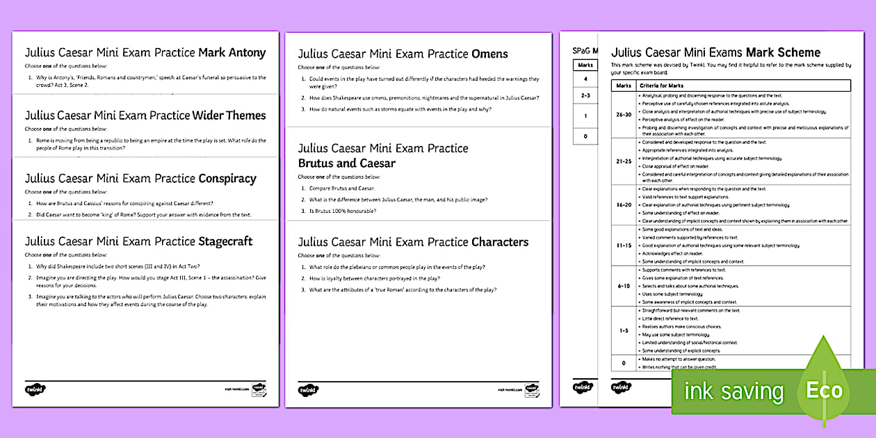 Shakespeare's Julius Caesar Exams Pack - Twinkl