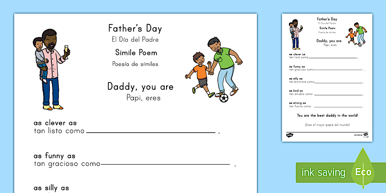 Father's Day Simile Poem Card Template English/Spanish - Father\'s Day ...