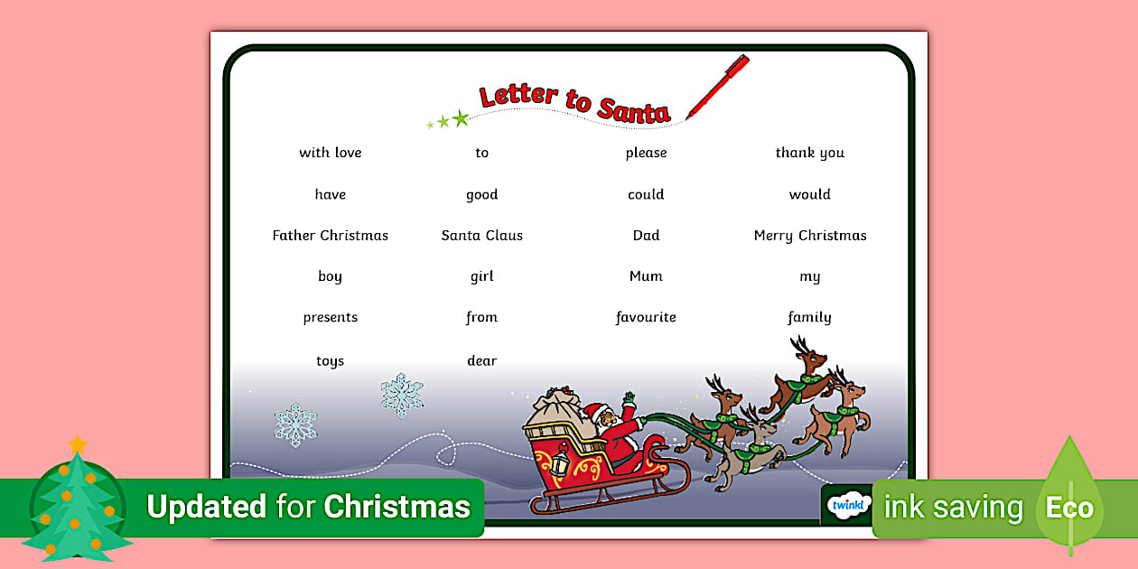 Cursive Letter to Santa Word Mat (teacher made) - Twinkl