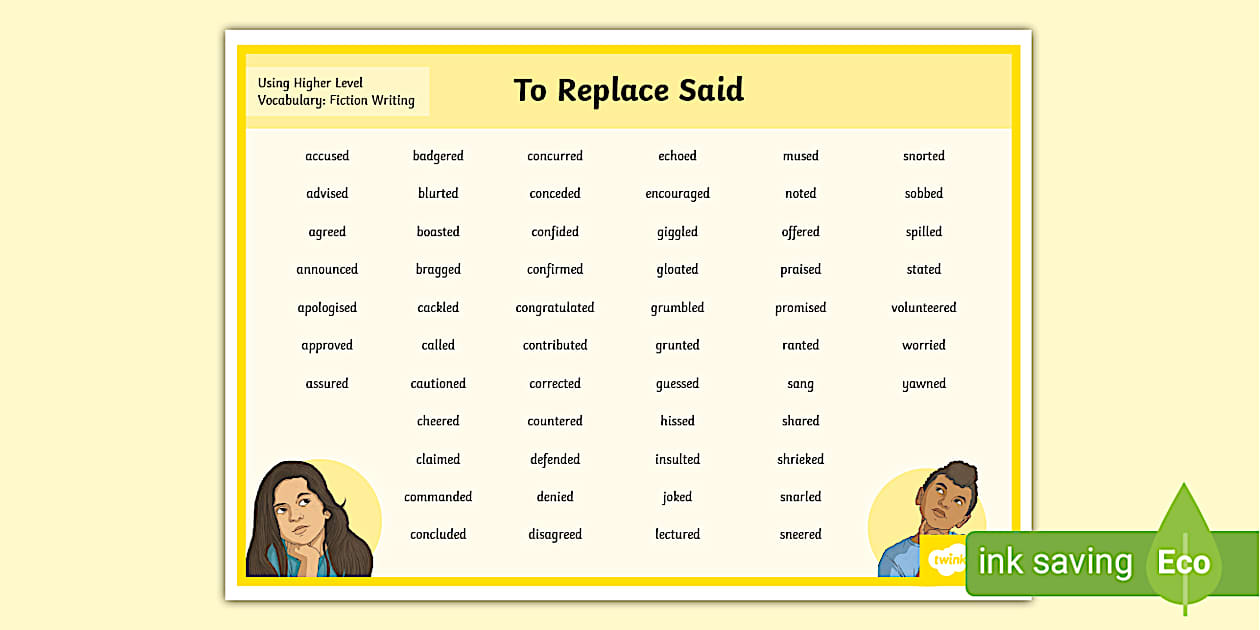 Editable Using Higher Level Vocabulary Synonyms for Said Word Mat