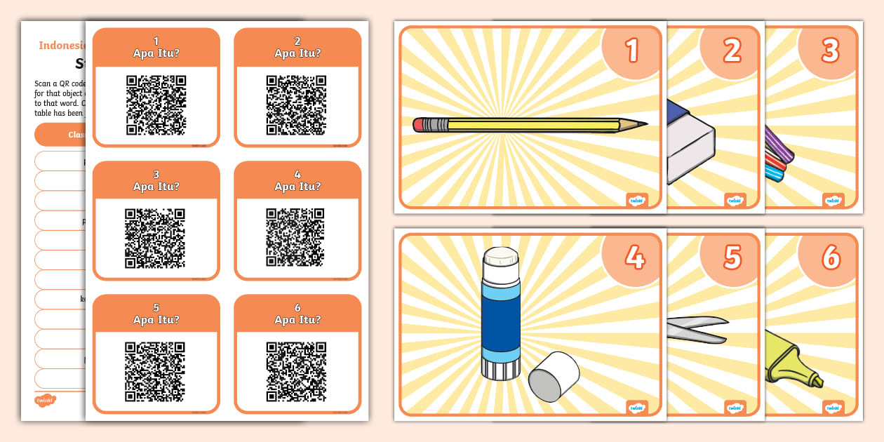 QR Code Hunt - Indonesian Classroom Objects - Twinkl