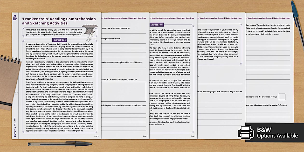 'Frankenstein' Comprehension and Sketching Activities
