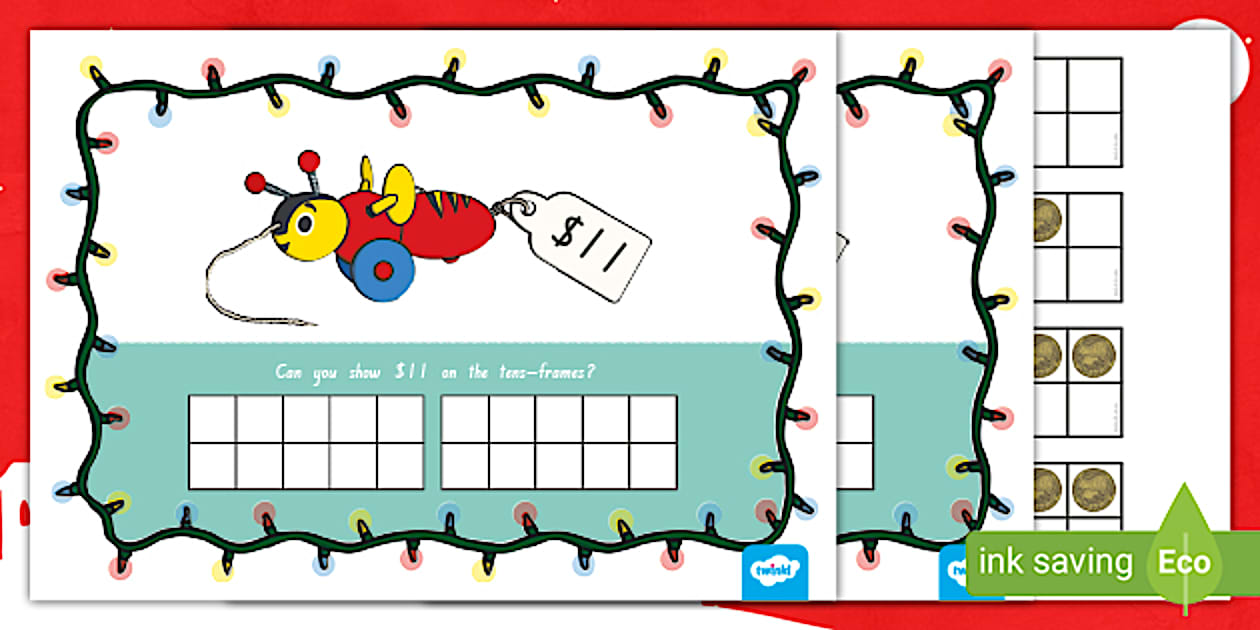 Christmas Shopping Tens-Frame Matching Activity - Twinkl