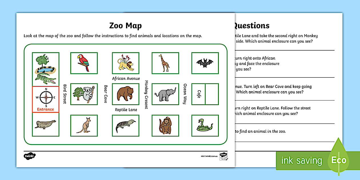 Zoo Map Worksheet / Worksheet (teacher made) - Twinkl