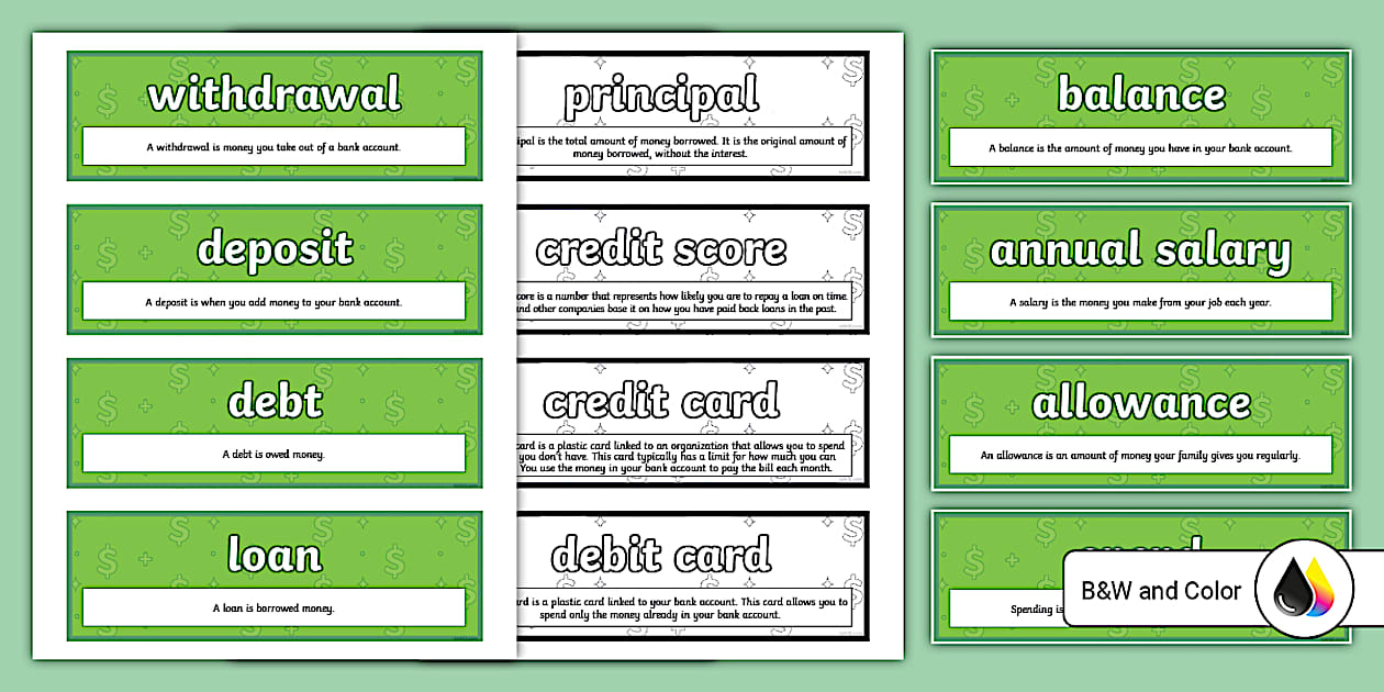 Financial Literacy Vocabulary Words Cards | Twinkl USA