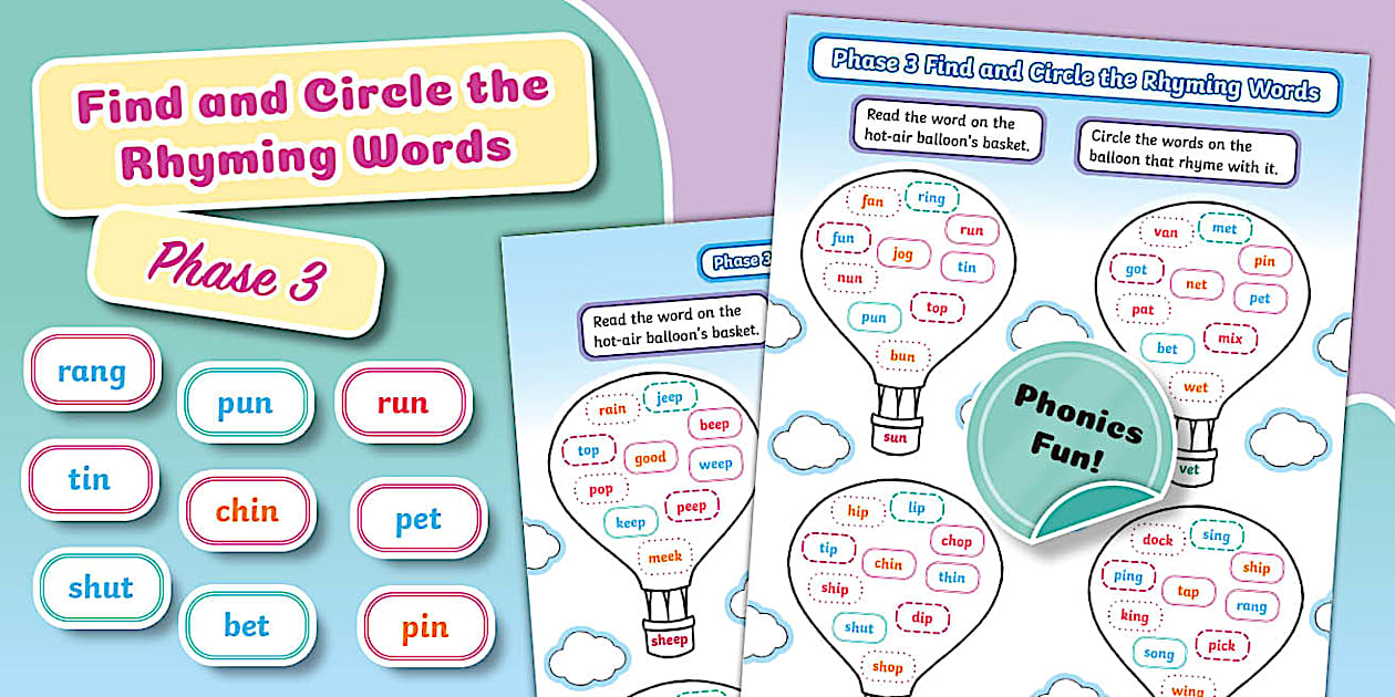 Phase 3 Find and Circle the Rhyming Words - Twinkl