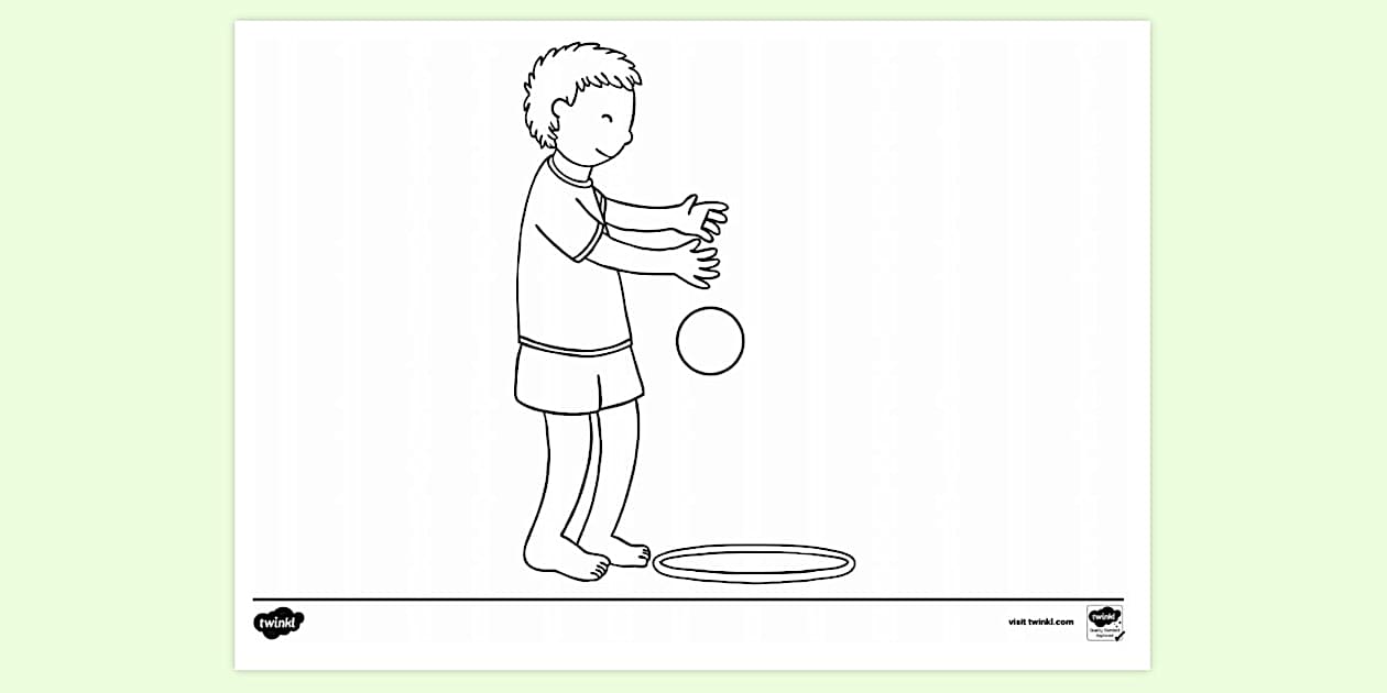 Child Bouncing Ball Into Hoop Colouring | Colouring Sheets