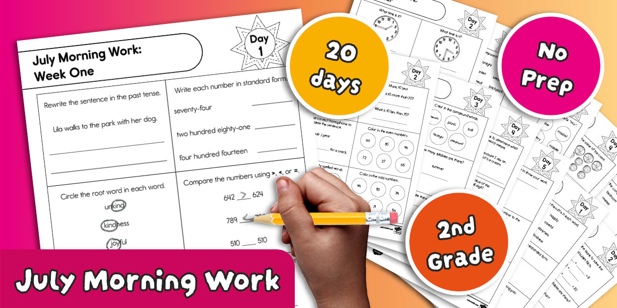 Second Grade July Morning Work Bundle (Hecho por educadores)