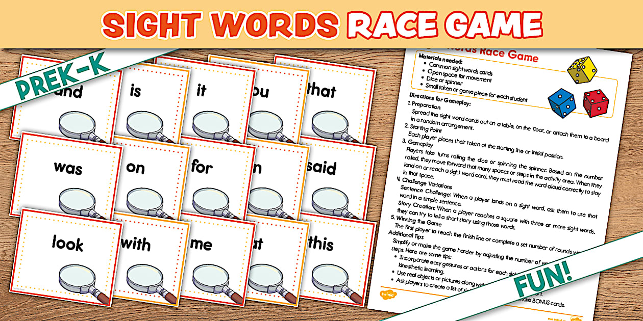 Sight Words Race Game for PreK-K (teacher made) - Twinkl