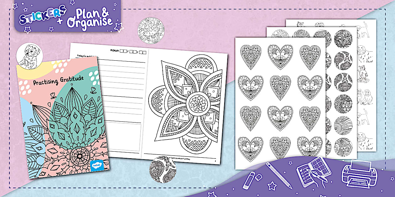 Gratitude Journal with Mindfulness Colouring + Stickers Bumper Pack