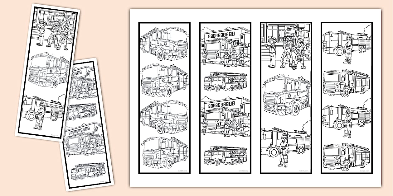 Fire Engine Colouring Bookmarks (teacher made) - Twinkl