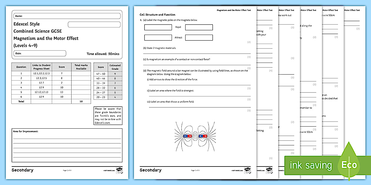 Black and White Edexcel-Style GCSE Combined Science Test: Magnetism and the