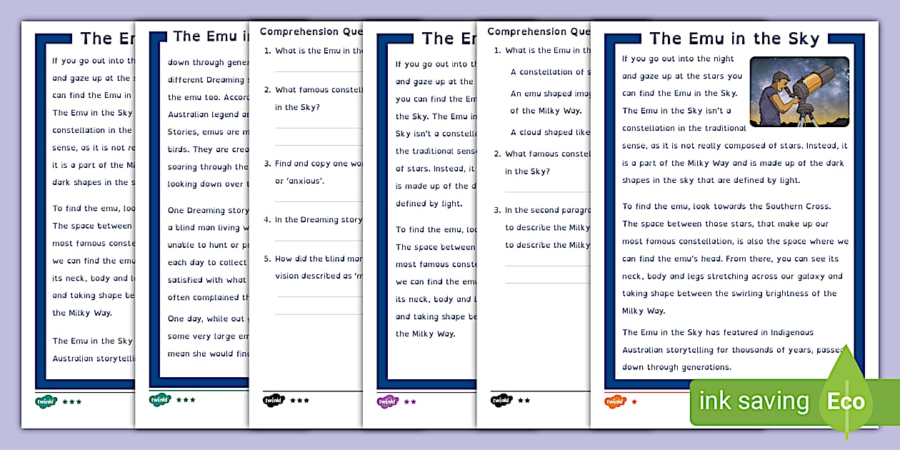 The Emu in the Sky Dyslexia-Friendly Reading Comprehension