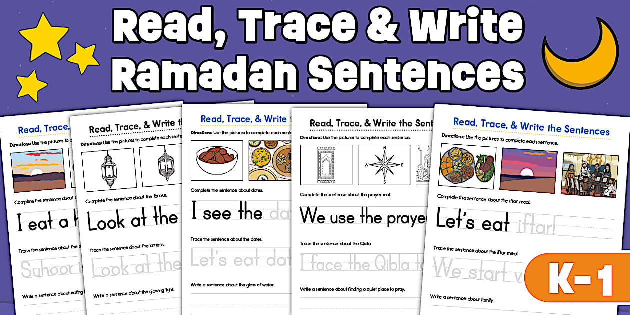 Read, Trace, and Write Ramadan Sentences Worksheets