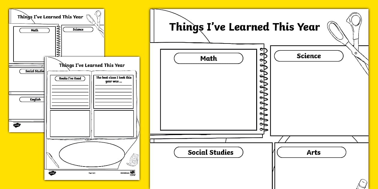 Things I've Learned This Year Doodle Organizer for 6th-8th Grade