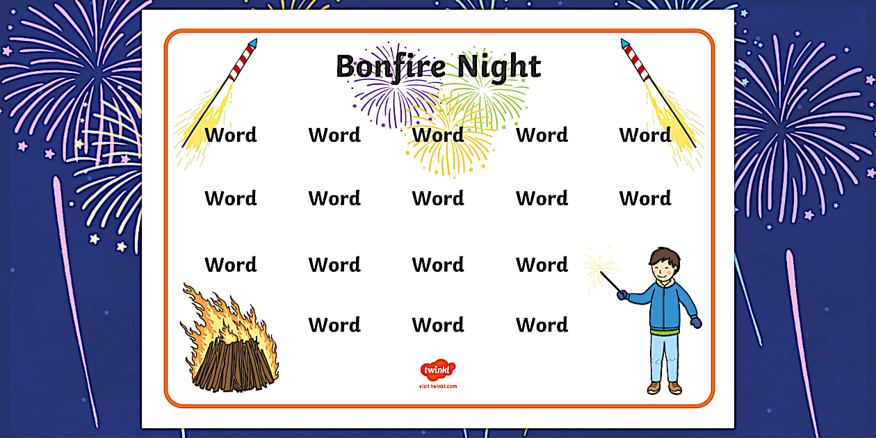 Bonfire Bonfire Night Themed Editable Word Mat - Twinkl