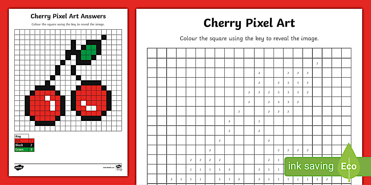 Cherry Pixel Art Template (teacher made) - Twinkl