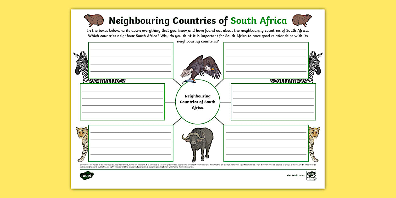 Neighbouring Countries of South Africa Mind Map - Twinkl