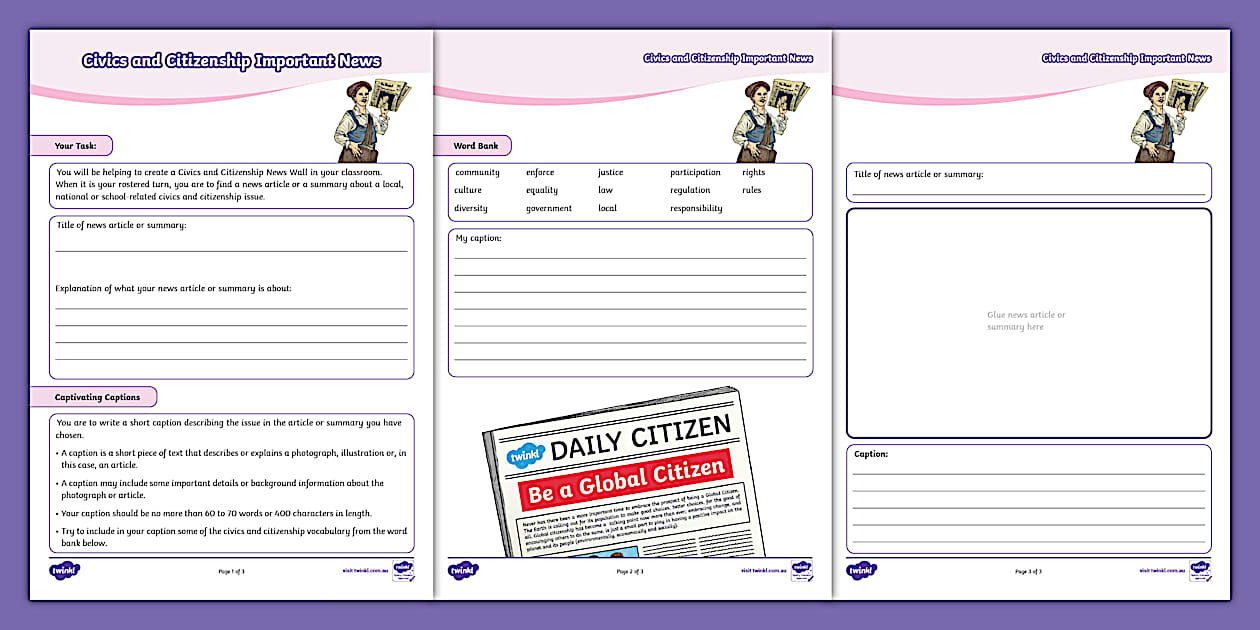 Civics & Citizenship News Wall Activity (teacher made)