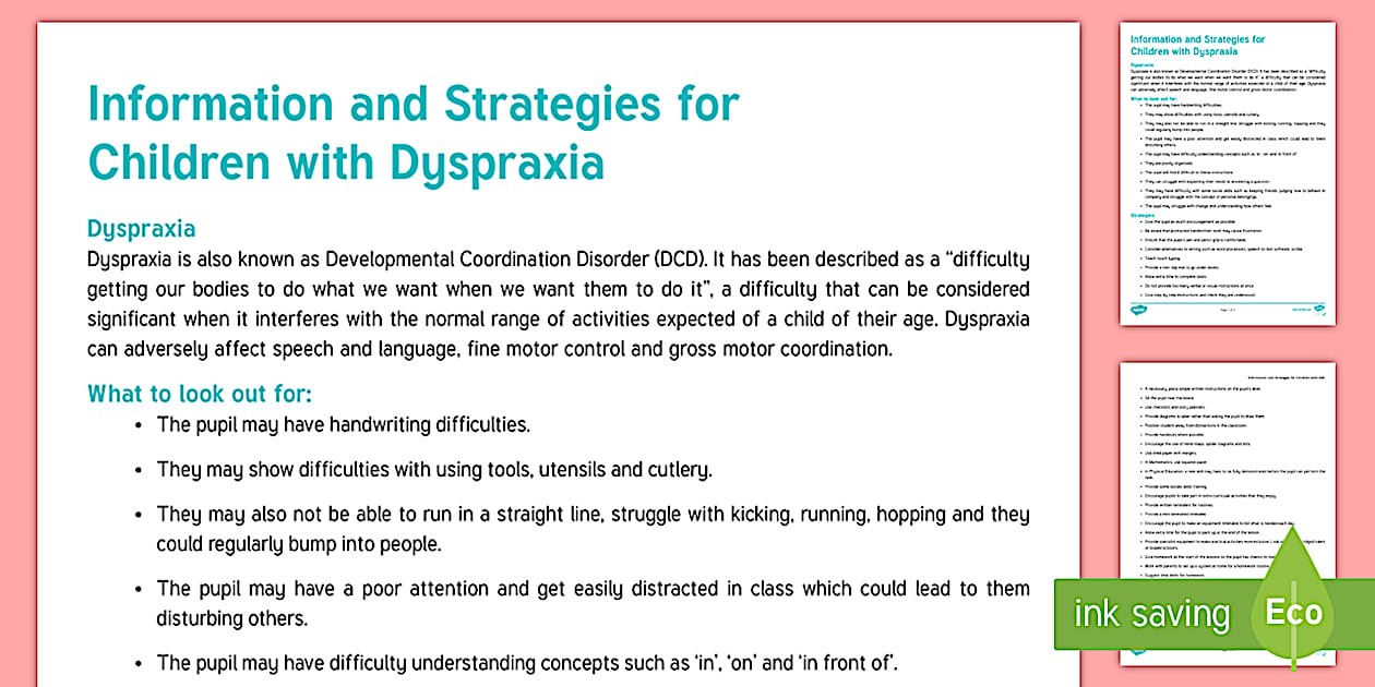Dyspraxia Strategies and Information Adult Guidance - Twinkl