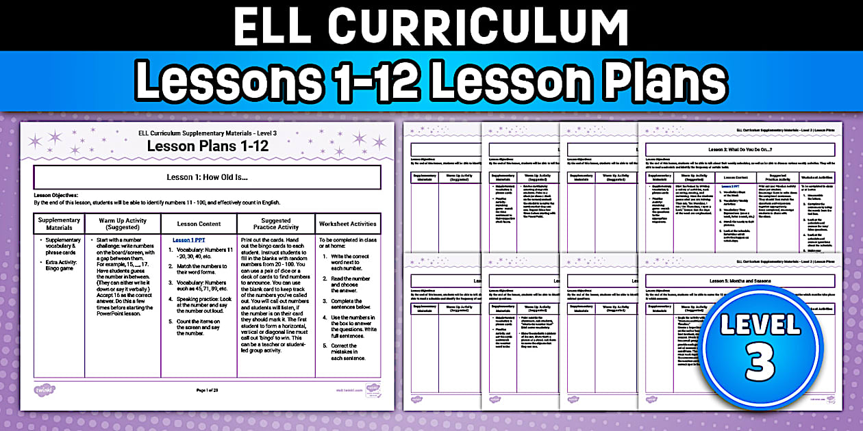 ELL Curriculum: Level 3 Lesson Plans