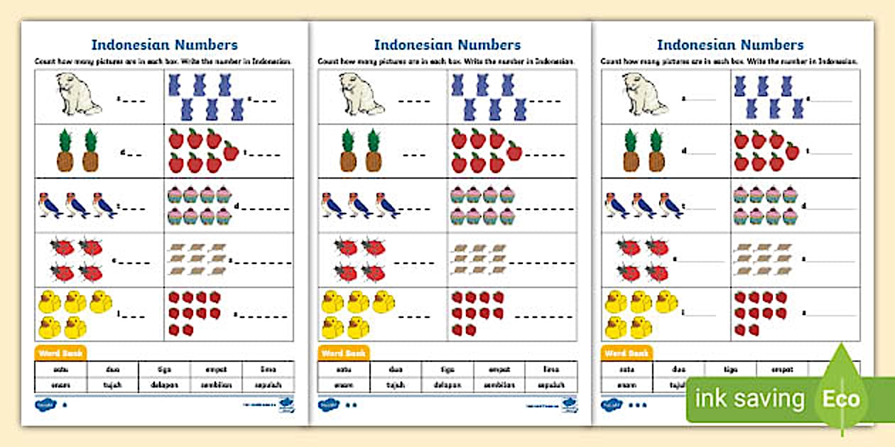 Indonesian Numbers Worksheet – Numbers 0-10 (Teacher-Made)