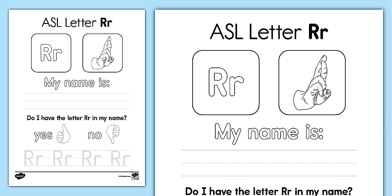 ASL Letter Rr Worksheet (Teacher-Made) - Twinkl