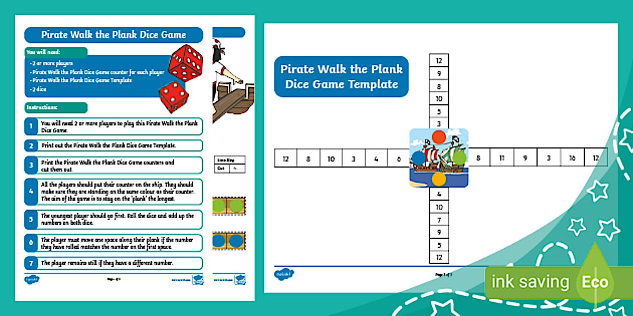 Pirate Walk the Plank Dice Game (Ages 5 - 7) (teacher made)