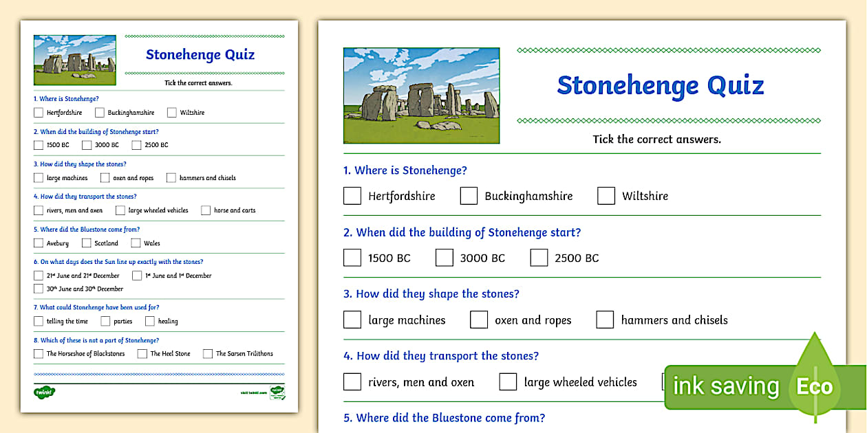 Stonehenge Quiz,stonehenge (teacher made) - Twinkl