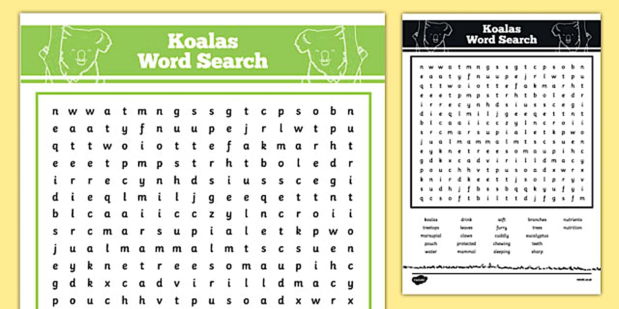 Australian Animals Years 3-6 Koalas Word Search - Twinkl