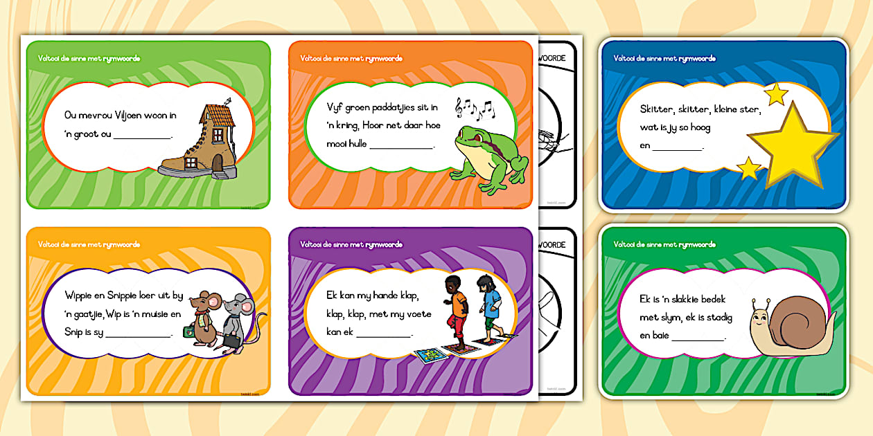 Rymwoorde Uitdagingskaarte. (professor feito) - Twinkl