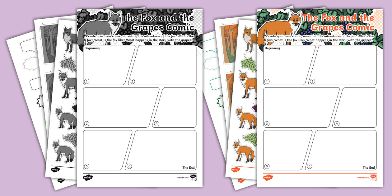 The Fox and The Grapes Comic Cut and Stick - Twinkl