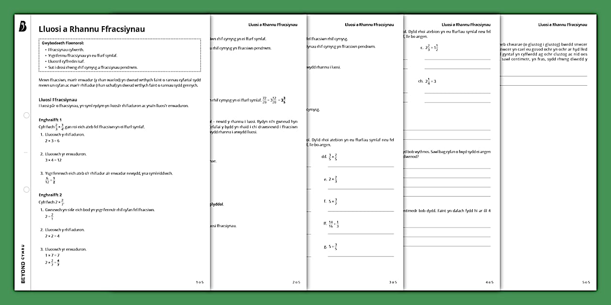 Lluosi a Rhannu Ffracsiynau (Teacher-Made) - Twinkl