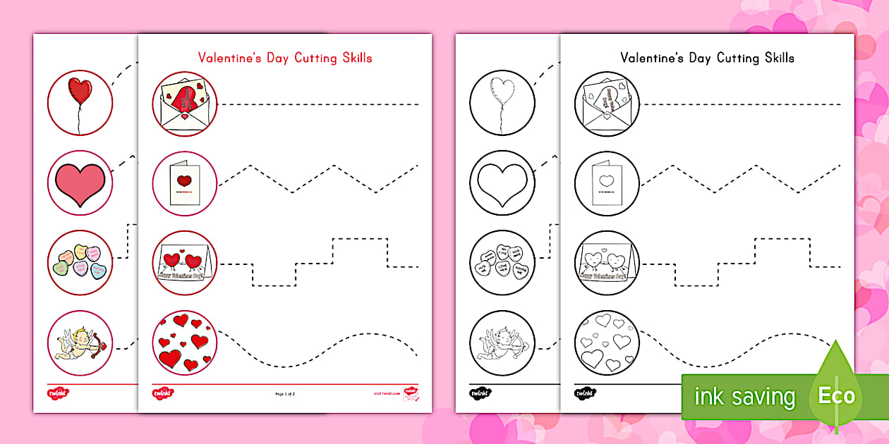 Valentine Cutting Practice Worksheet Sheets | Twinkl USA