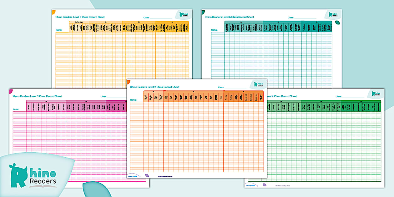 Rhino Readers All Levels Class Record Sheet (teacher made)