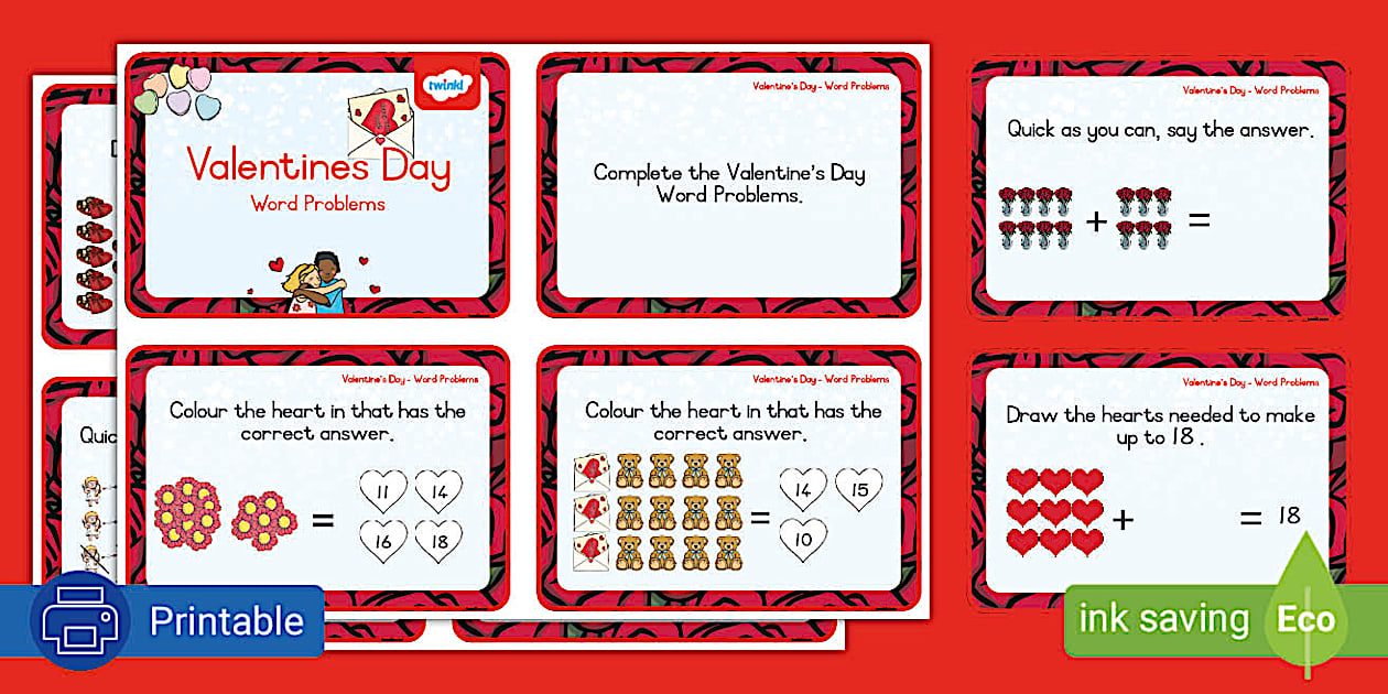 Grade 2 Valentines Word Problem Cards