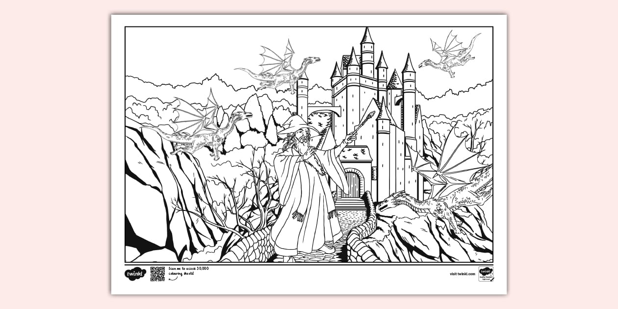 Fantasy Land KS2 Colouring In Sheet (Teacher-Made) - Twinkl