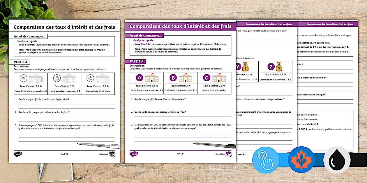 Comparing Interest Rates and Fees Activity Sheet French