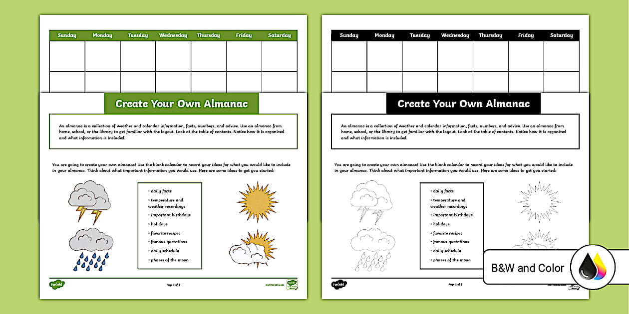 Create Your Own Almanac Worksheet (teacher made) - Twinkl