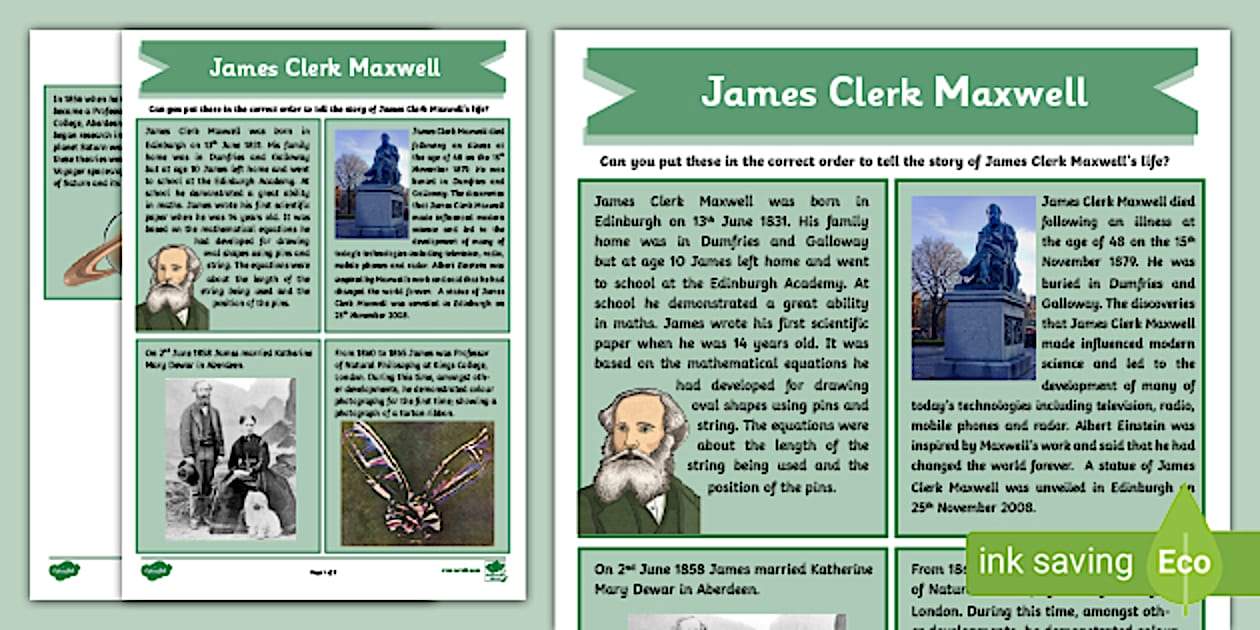 Scottish Significant Individuals James Clerk Maxwell Sequencing Worksheet