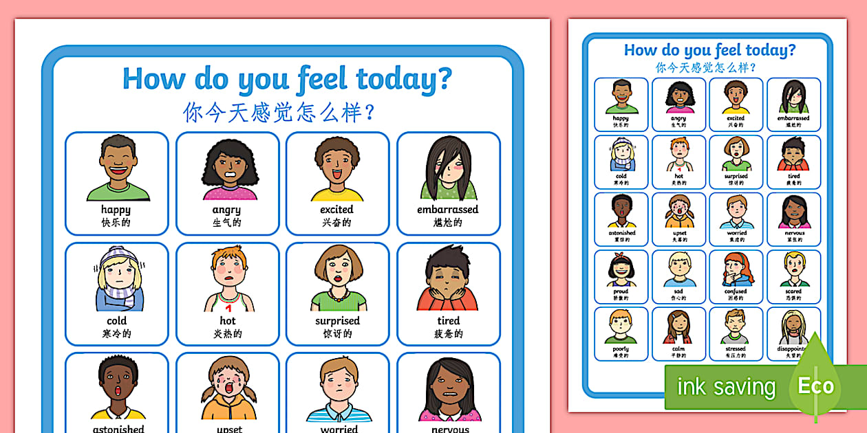 How Do You Feel Today? Emotions Chart Poster English/Mandarin Chinese ...