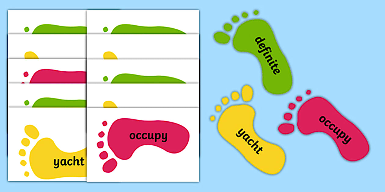 Cursive Year 5 and 6 Common Exception Words on Footprints