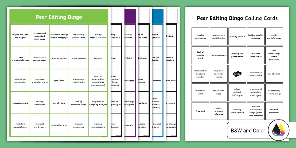 Peer Editing Bingo for 6th-8th Grade (Teacher-Made) - Twinkl