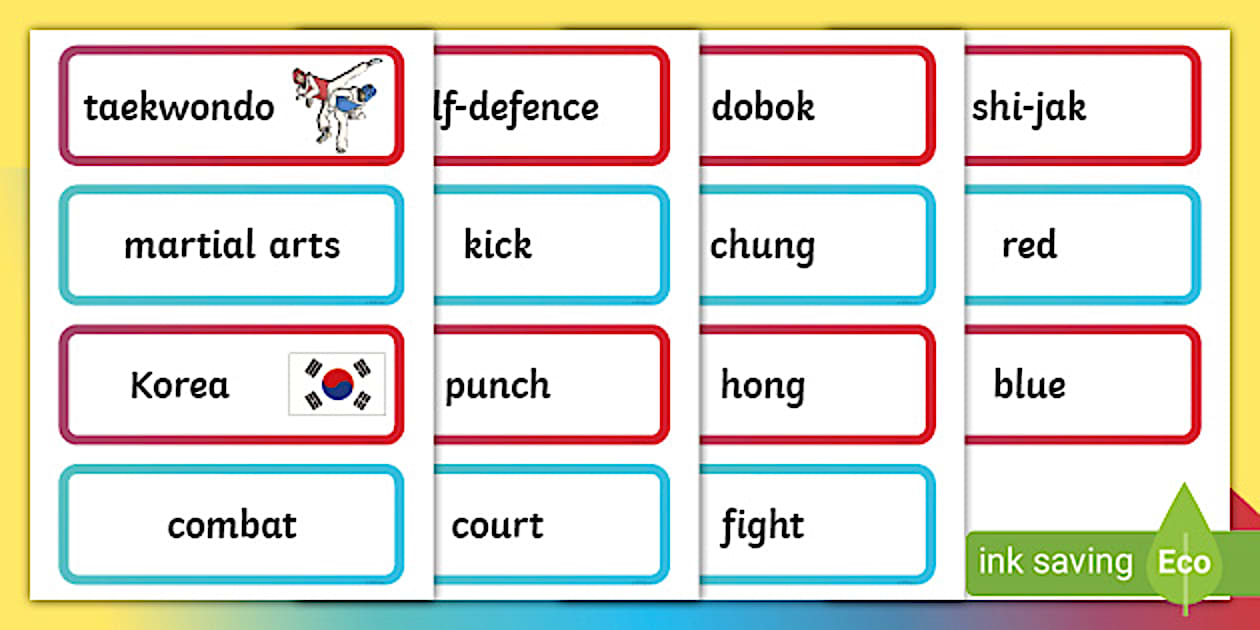 Cursive Taekwondo Word Cards (Teacher-Made) - Twinkl