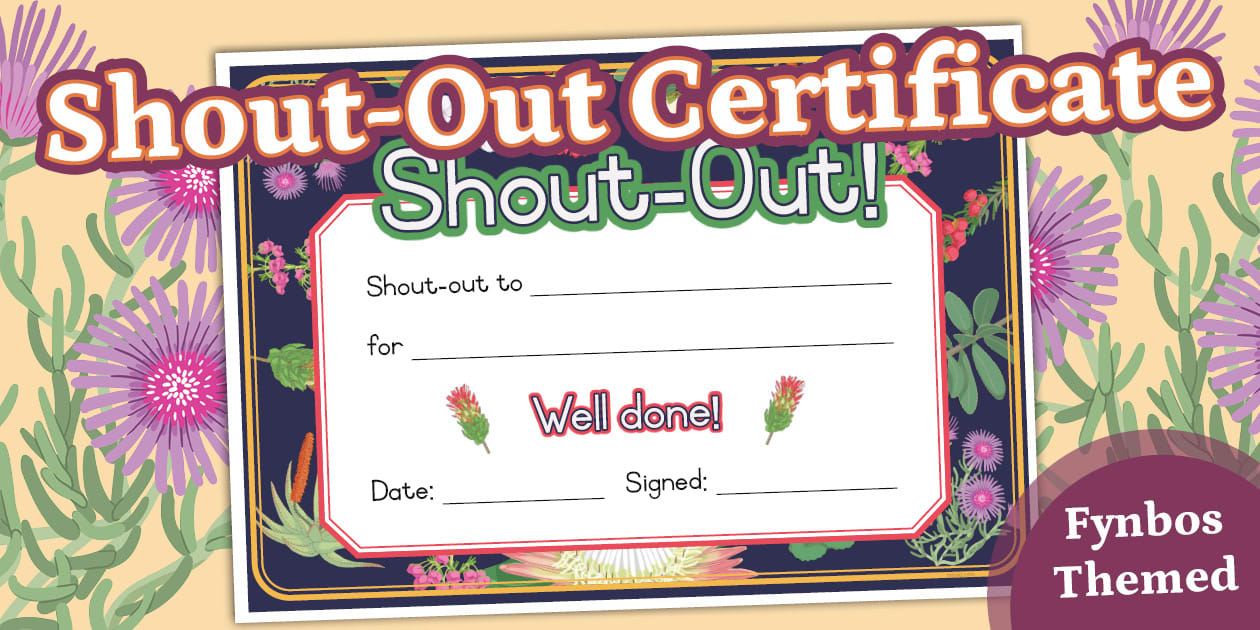 Foundation Phase Life Skills - Fynbos-Themed Shout-Out - Certificate (CAPS