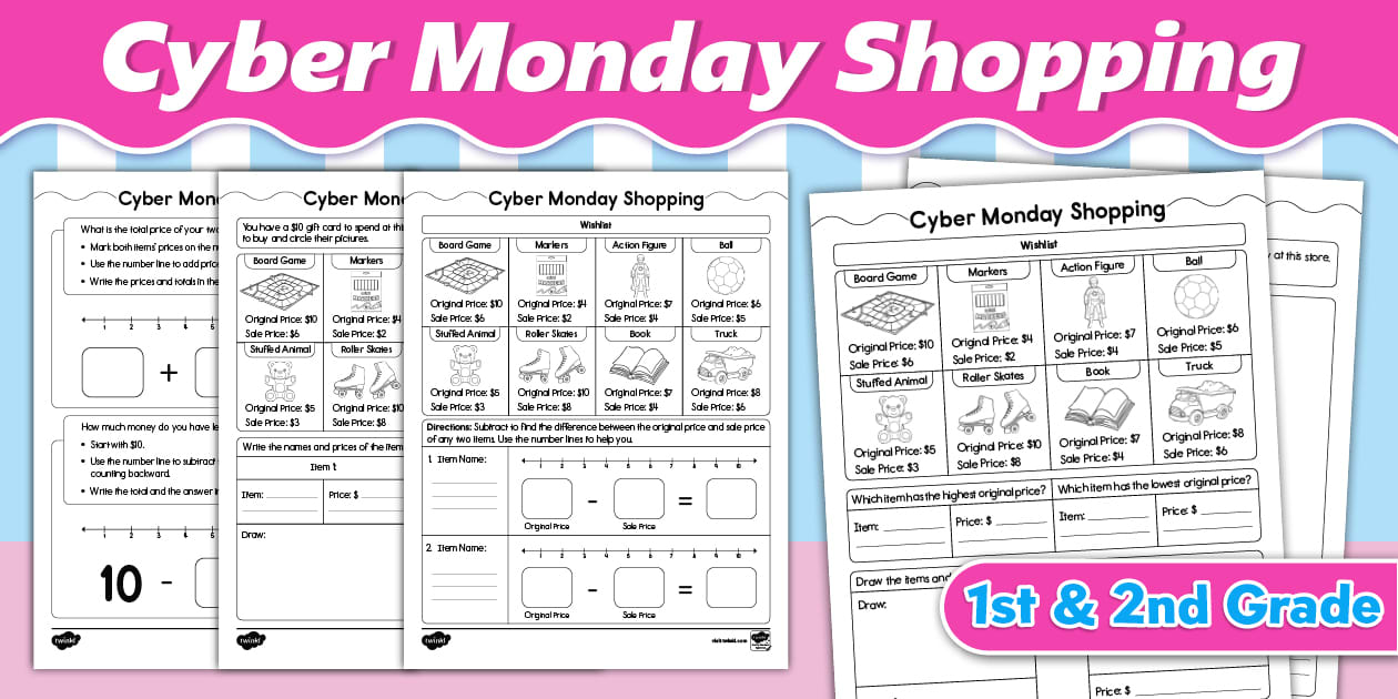 Cyber Monday Shopping Math Worksheet for 1st-2nd Grade