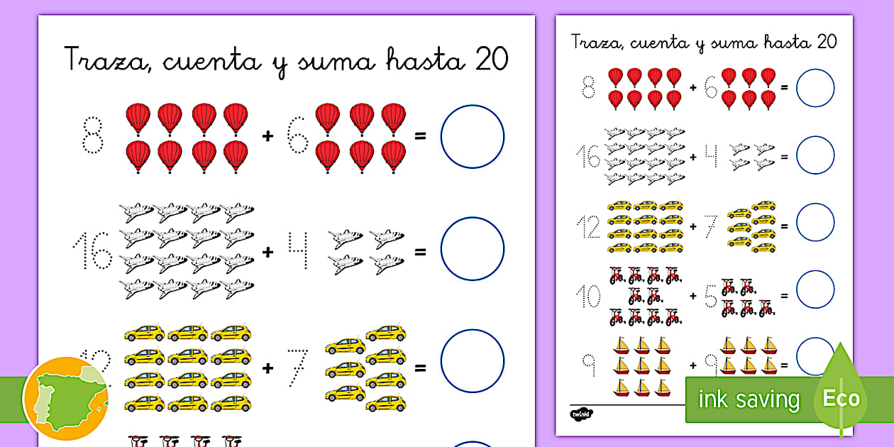 Black and White Ficha de actividad: Traza, cuenta y suma hasta 20 - El