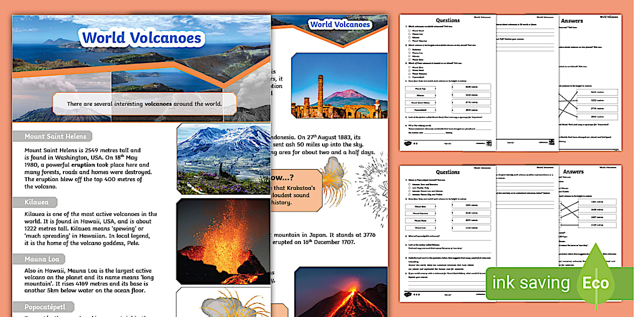 LKS2 World Volcanoes Differentiated Reading Comprehension