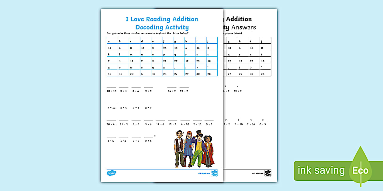I Love Reading Addition Decoding Activity - Maths - KS1