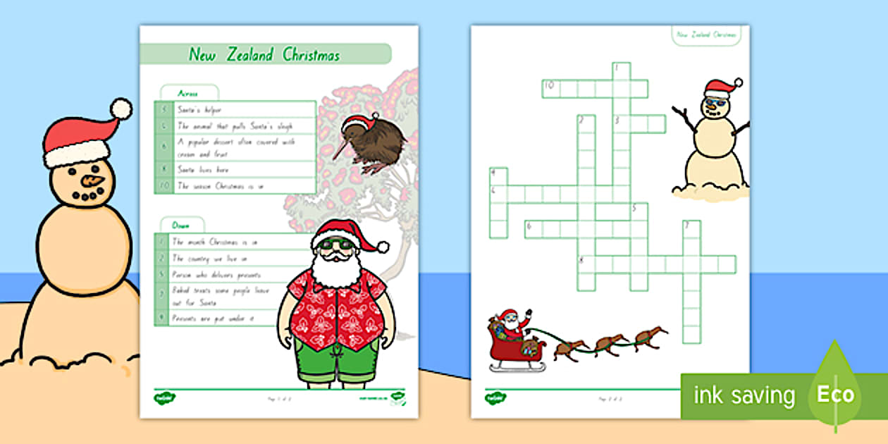 New Zealand Christmas Crossword (teacher made) - Twinkl
